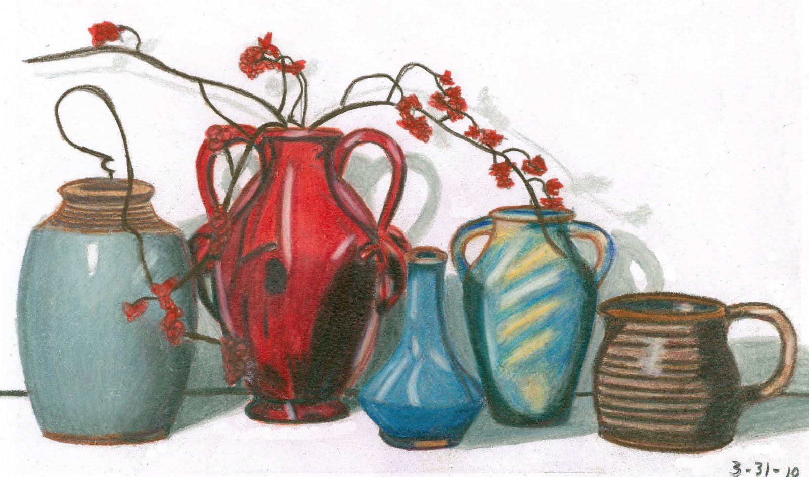 Ramona's Art Projects: Pots Still Life -- Colored Pencil