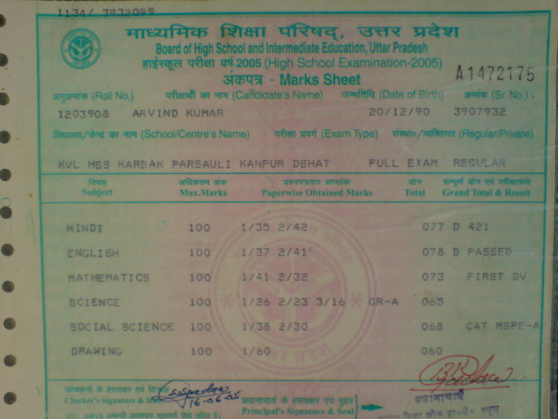 My Mobile Blog: Highschool marksheet