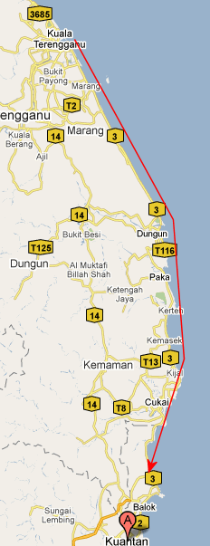 Driving from KL to Kuala Besut: Kuala Besut to KL