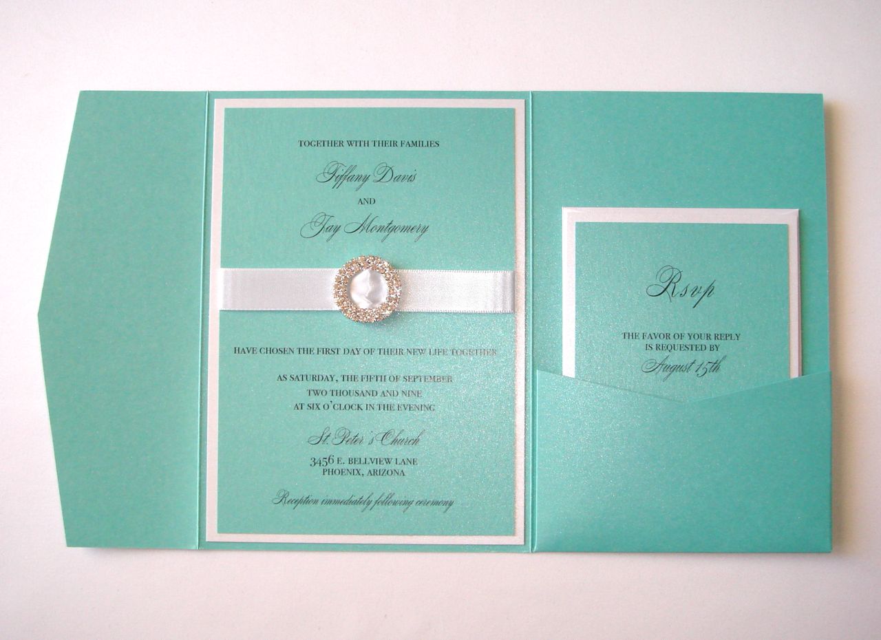 Tiffany Inspired Pocketfold Invitation - Embellished Paperie LLC