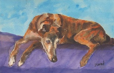 Mary Jo Zorad : BRINDLE GREYHOUND WATERCOLOR PAINTING MJ ZORAD ORIGINAL