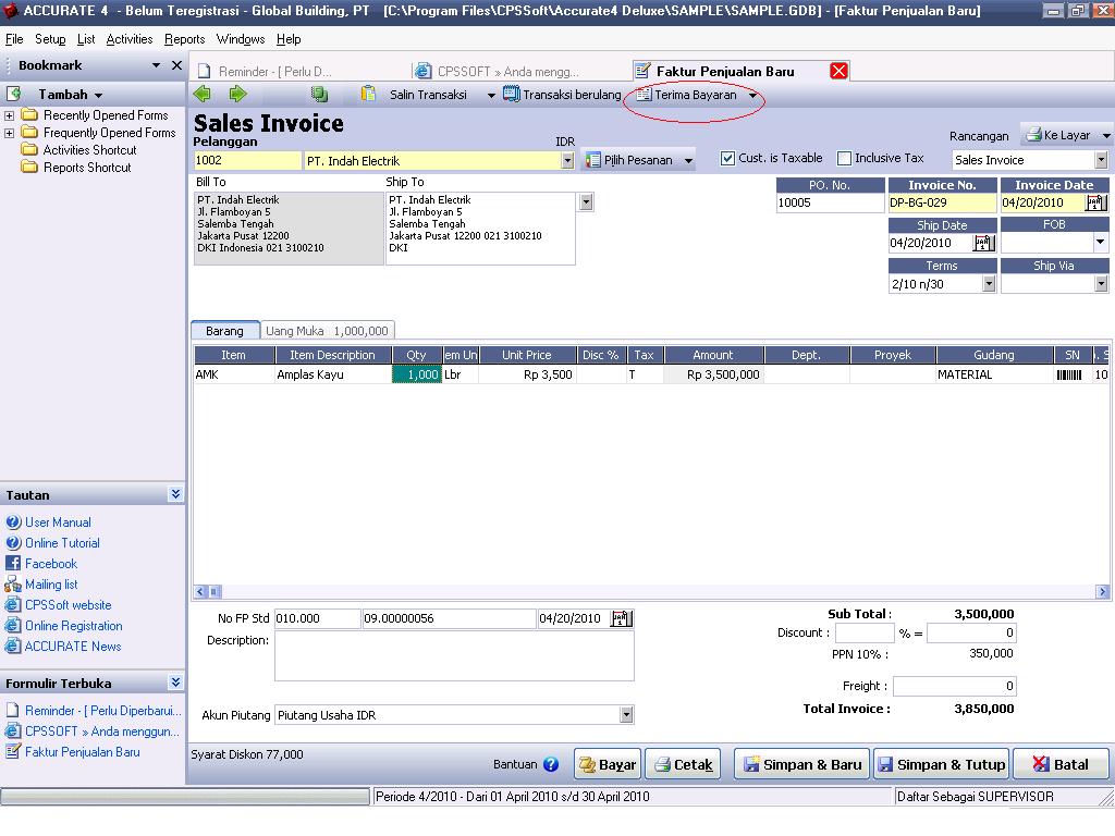 ACCURATE ACCOUNTING SOFTWARE: Cara Membuat Formulir Sales Order dengan Uang Muka di Accurate 4