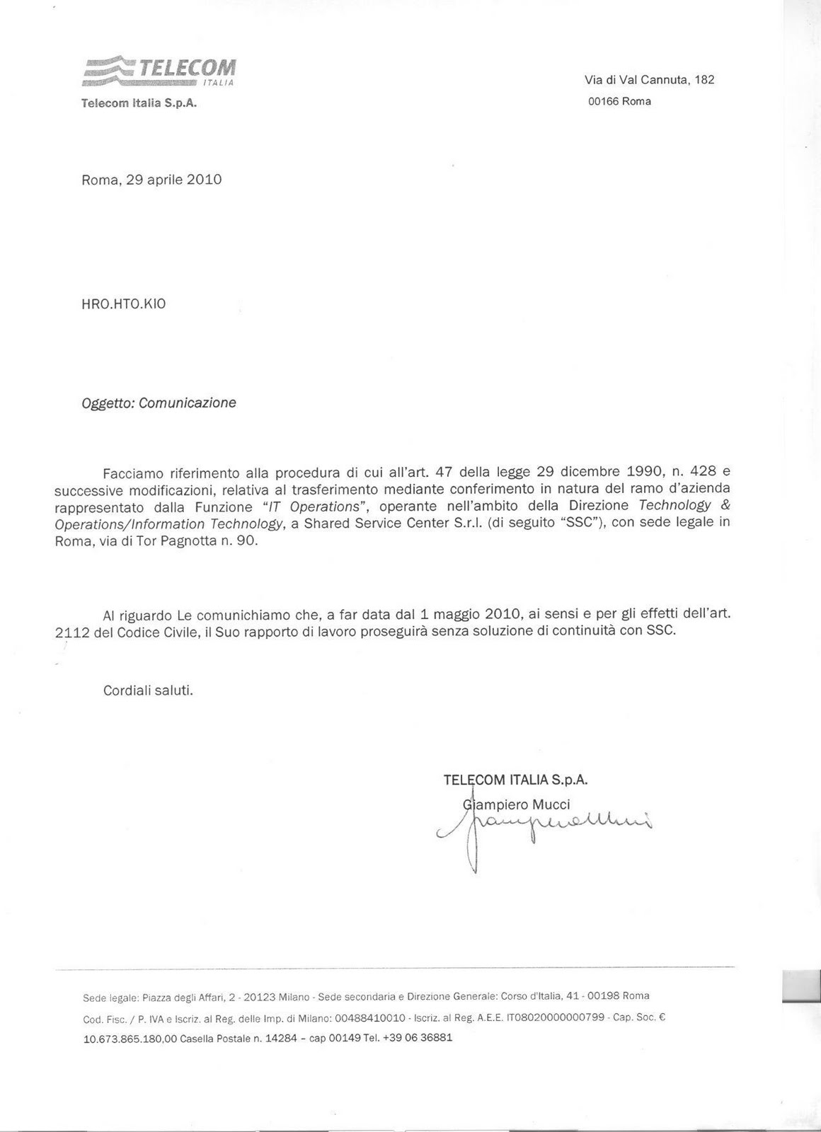 RSU SLC CGIL - Telecom Italia di Milano: maggio 2010