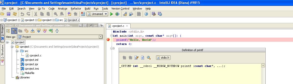 youradvtools: Starting new C/C++ project in IntelliJ IDEA