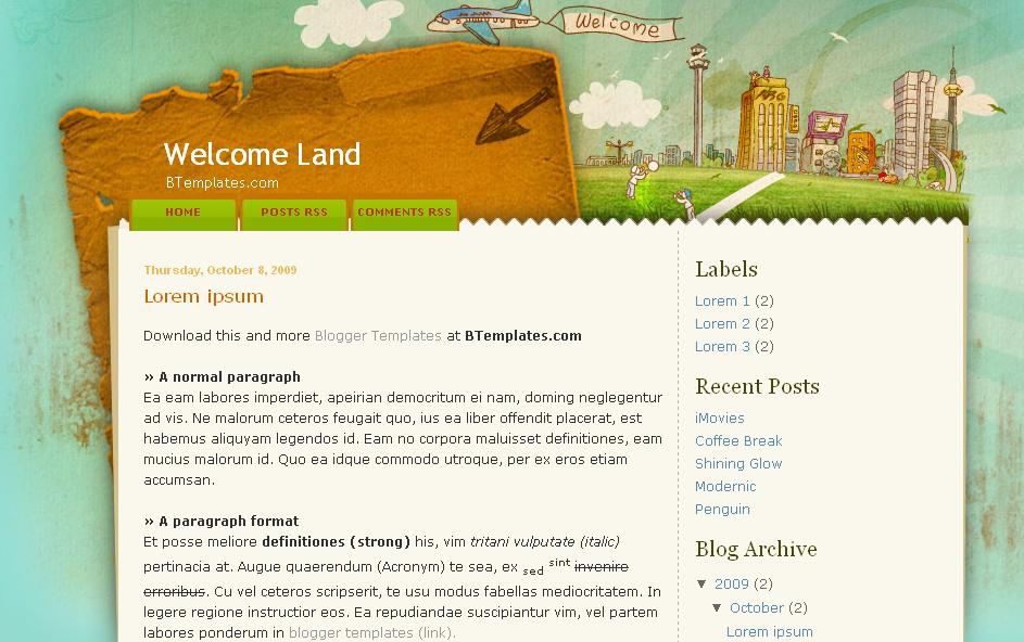 Welcome Land Free Blogger Template ~ Better Free Blogger Templates