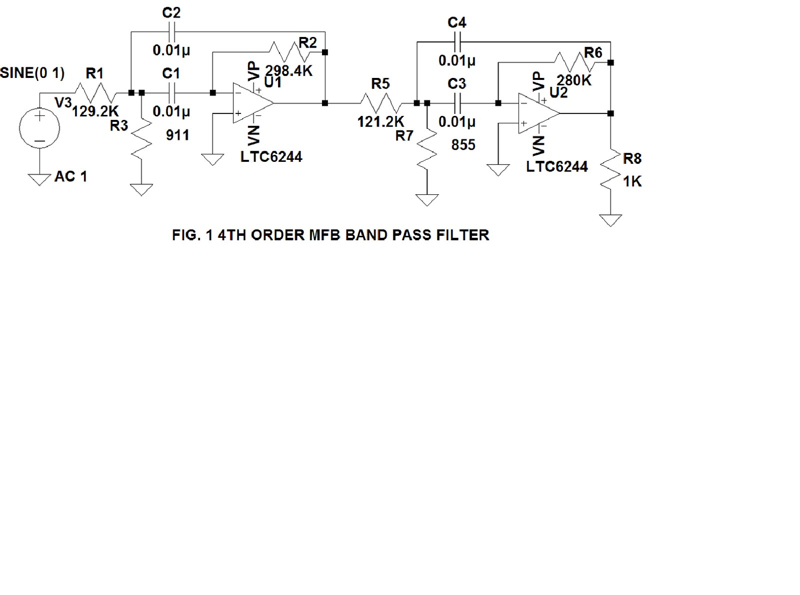 analogelectronix: BESSEL 4TH ORDER BAND PASS FILTER