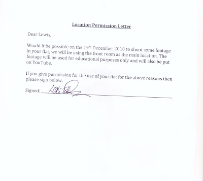 Hayley Cahill: Location Permission Letter