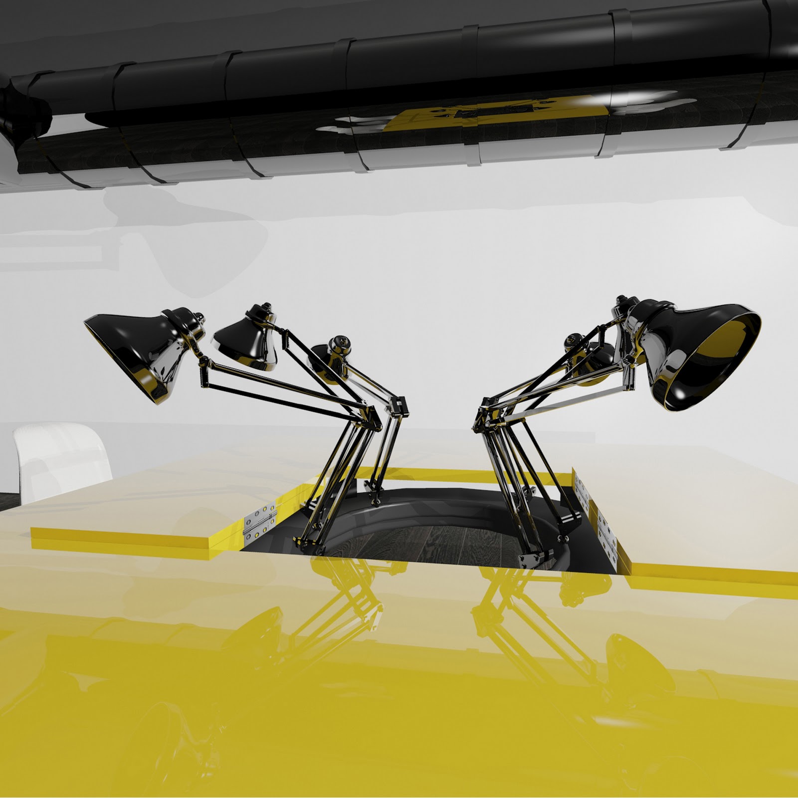 Retractable lights studio table