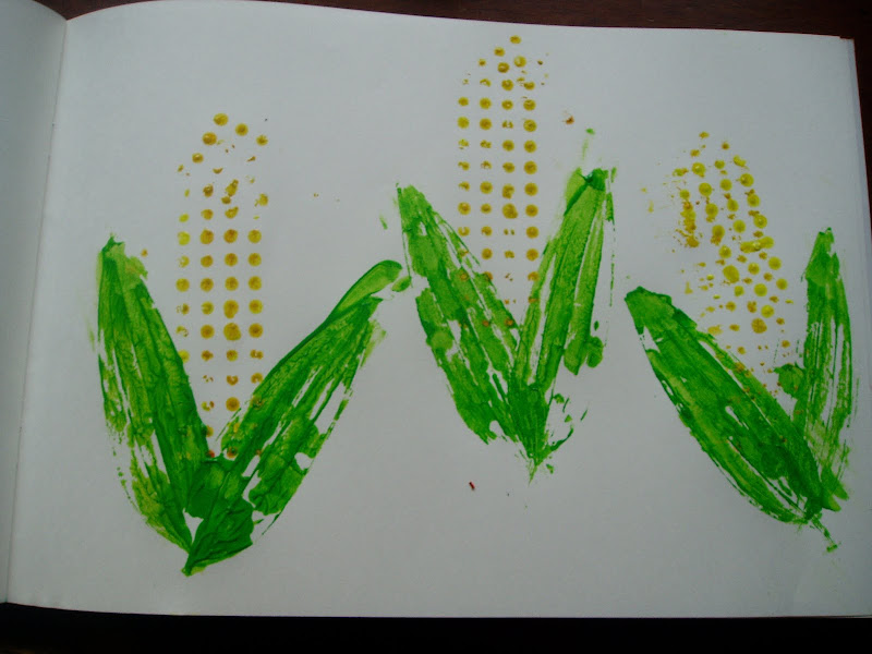 Block printing - Corn Cobs - Artsy Craftsy Mom
