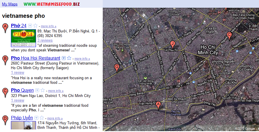 Visa du Vietnam: A map of Vietnamese Pho in Saigon