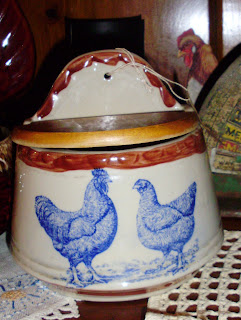 Log Cabin Antiques & Gifts: Salt container with chicken and rooster