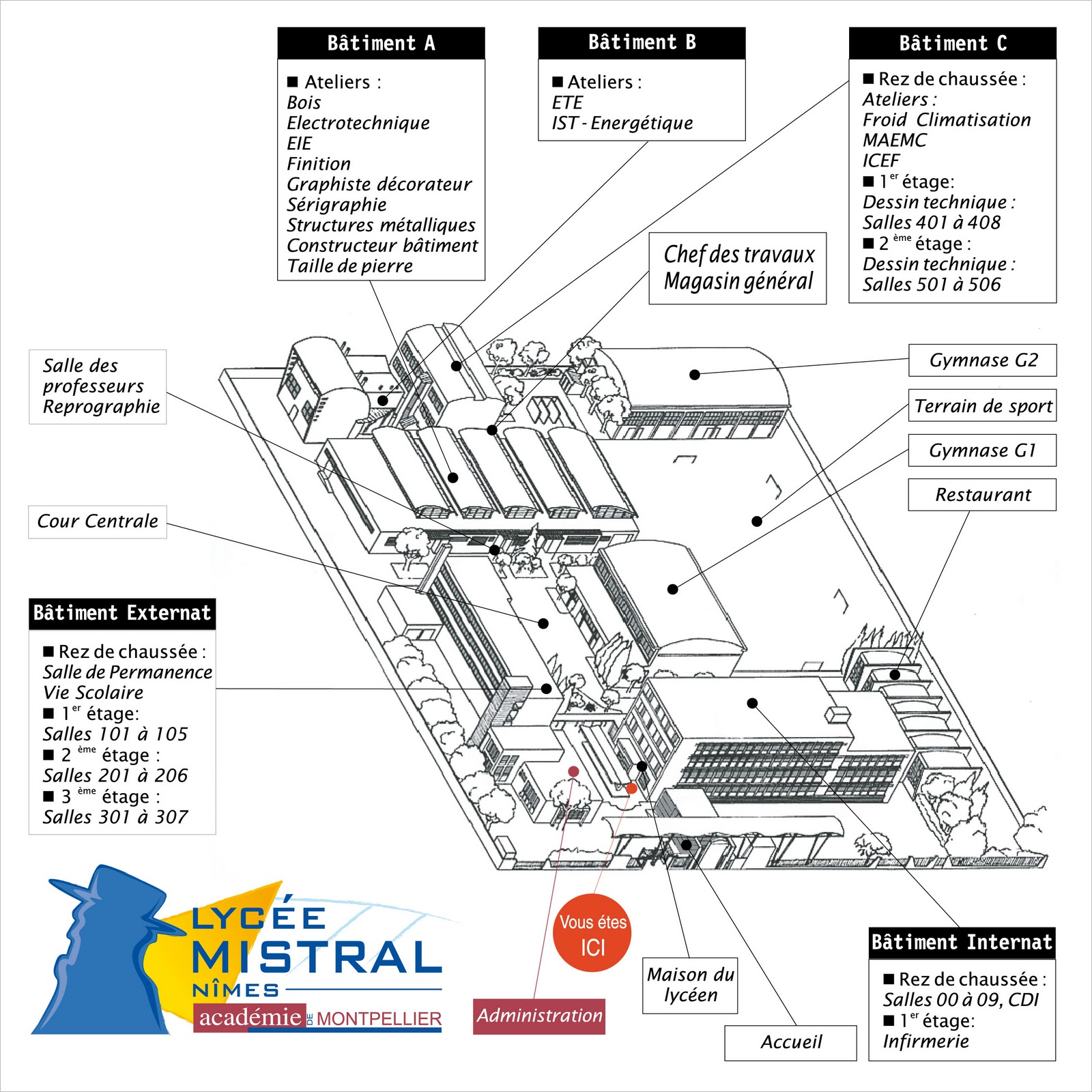 CAP 1ère année de Sérigraphie: plan du lycée Frédéric Mistral