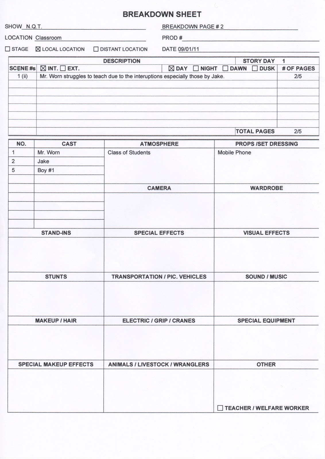 Pre-Production: Breakdown Sheets