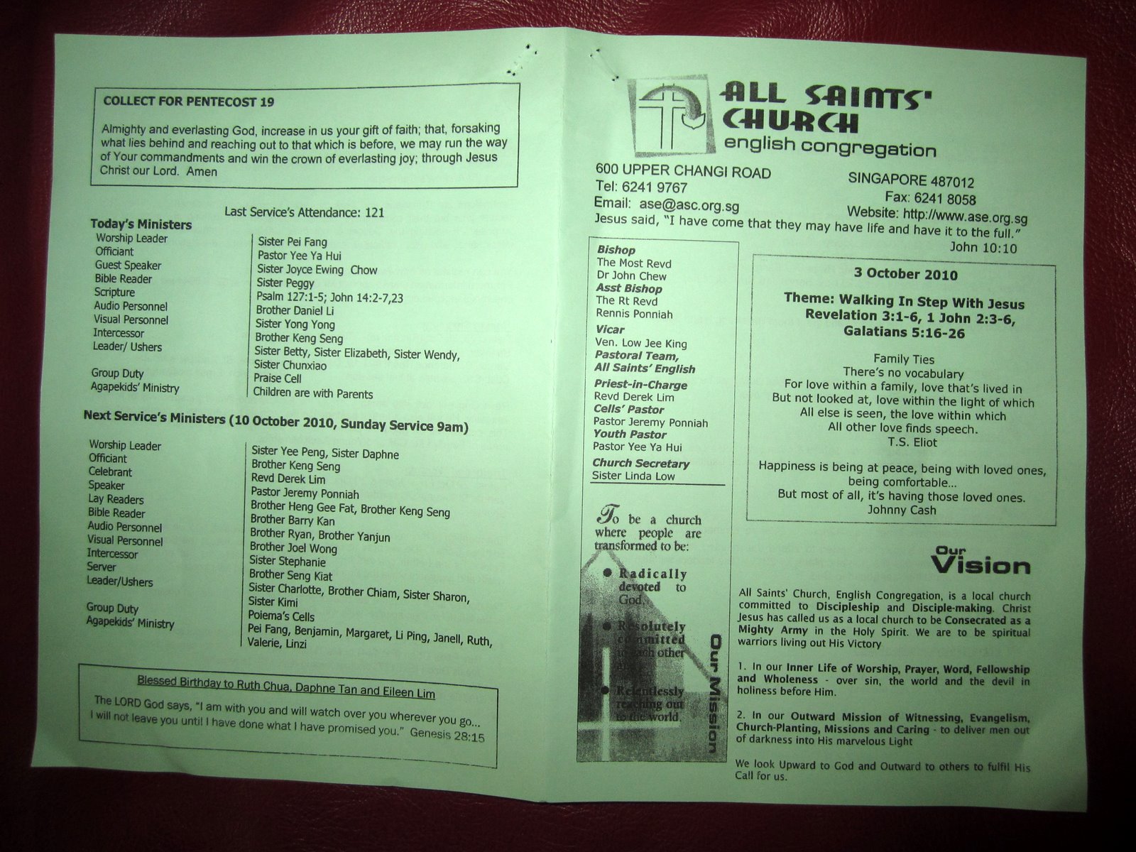 All Saints' Church Singapore (English Congregation) : Sunday Bulletin ...