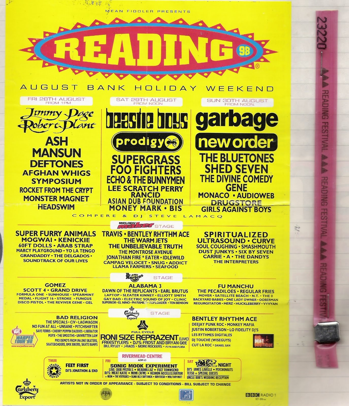 David Rose's Gig Diaries: 381 THE 1998 READING FESTIVAL