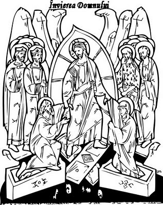 Hristos împărtăşit copiilor: Planşe de colorat cu Învierea