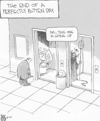 Comic Strips Humour!: Elevator goes down...TO HELL!