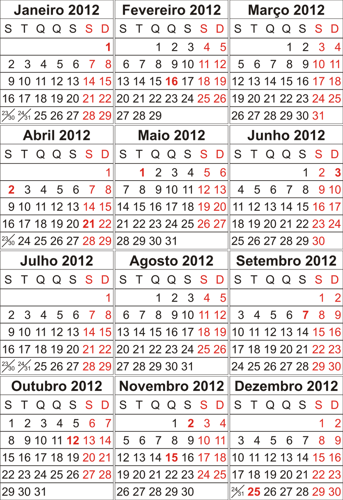 Calendario 2012 grande para imprimir - Imagui