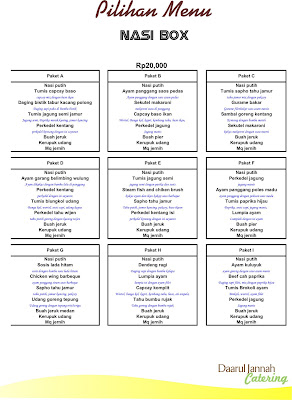 daftar menu: Aneka pilihan Menu Nasi Box Rp.20.000