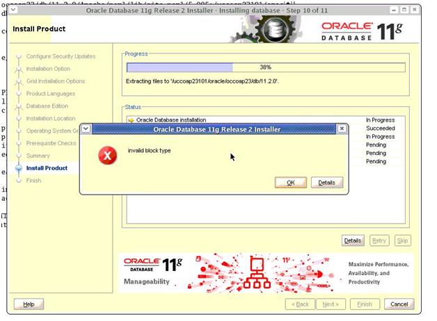 Oracle Enthusiasts's New World: INVALID BLOCK TYPE Install error 11g