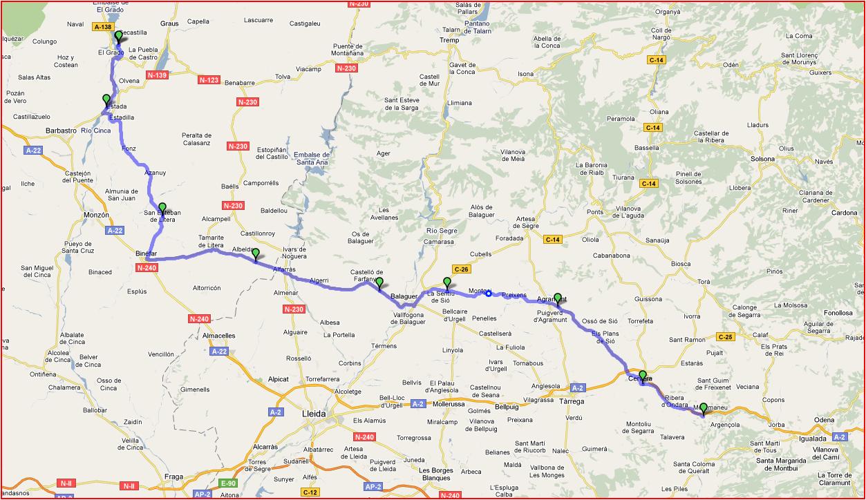 La Barcelona-Torreciudad: Recorregut Anada