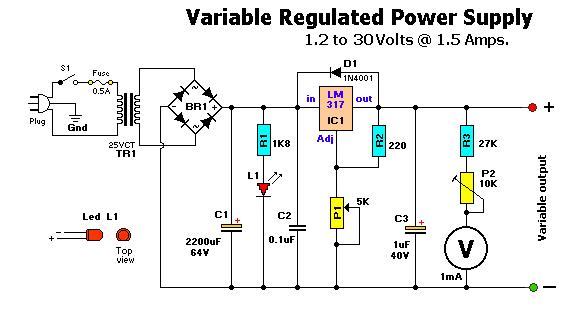 Elec-Circuit: วงจรแหล่งจ่ายไฟ1.2 -30 V1.5 A(Integrated power supply 1.2 ...