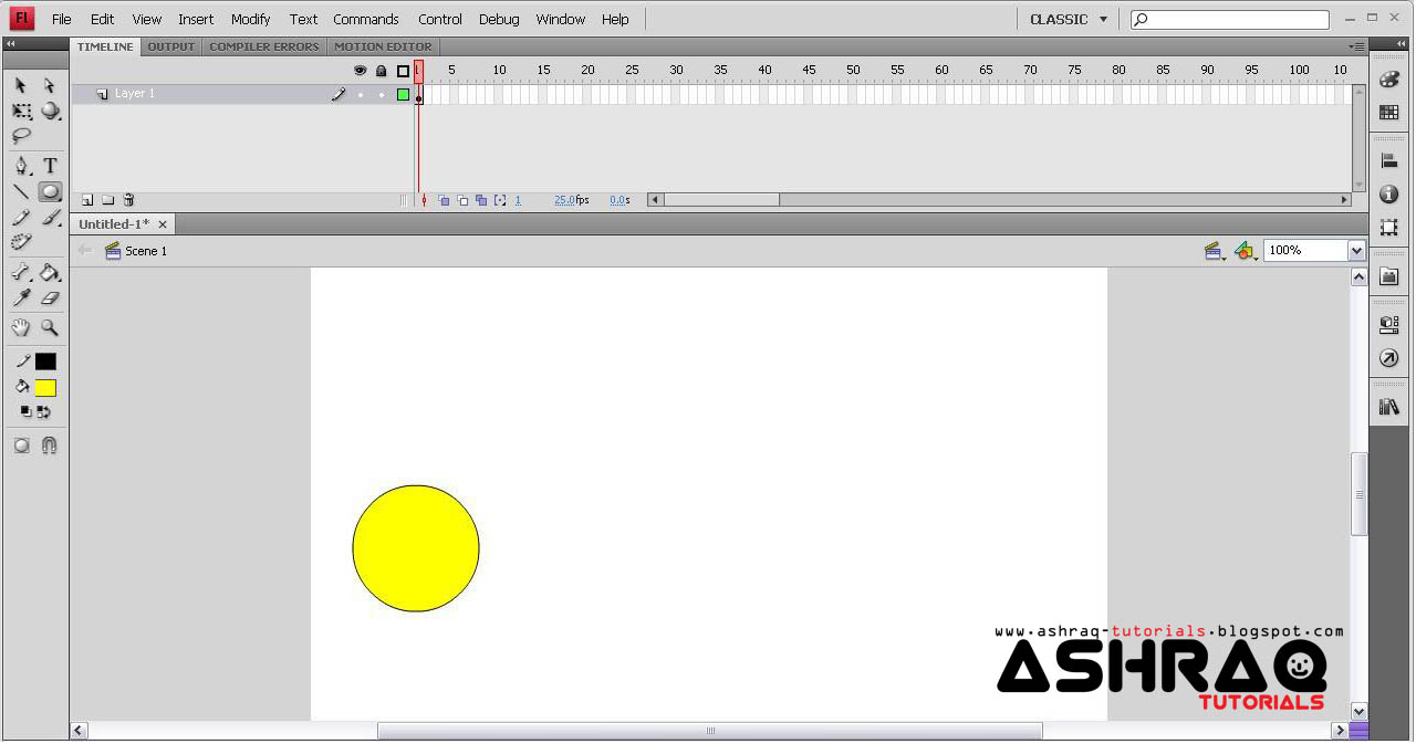 Tutorial Adobe Flash Dalam Bahasa Melayu...: Membuat animasi Shape Tween menggunakan Adobe Flash CS4