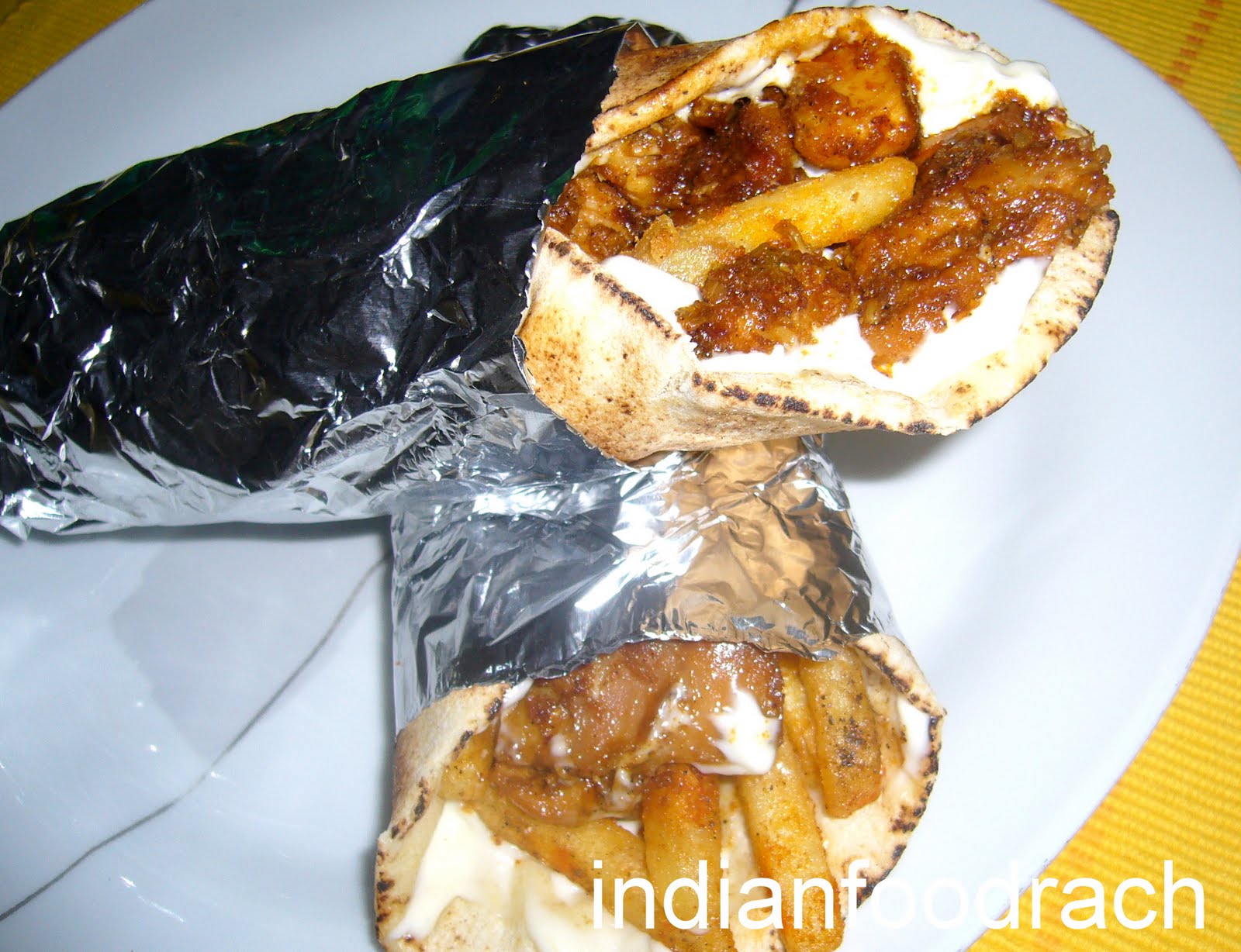 INDIAN FOOD: Chawarma/ Shawarma( Shish taouk masala filling)