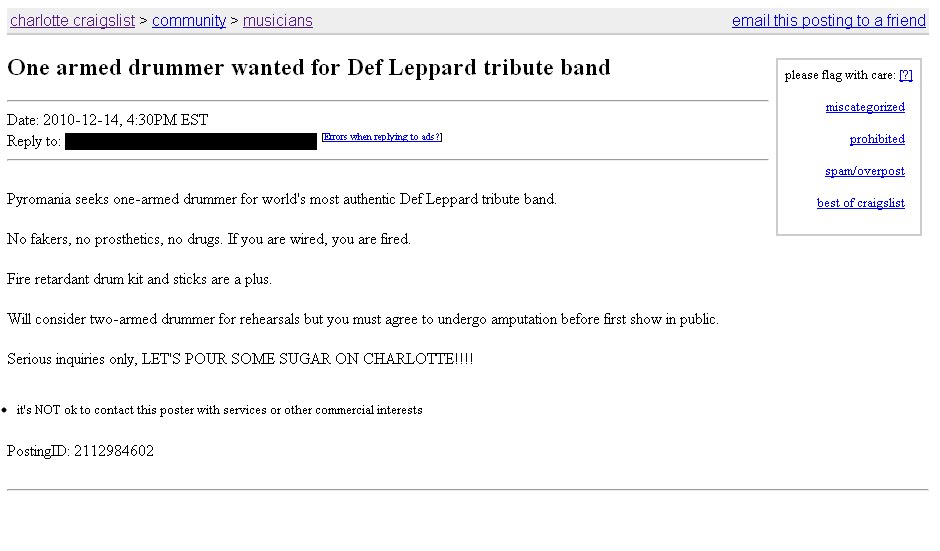 Hillarious: Drummer-Wanted Ad | Steve Hoffman Music Forums