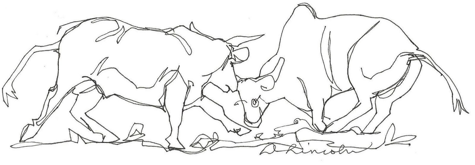 Two Bulls Fighting Drawing