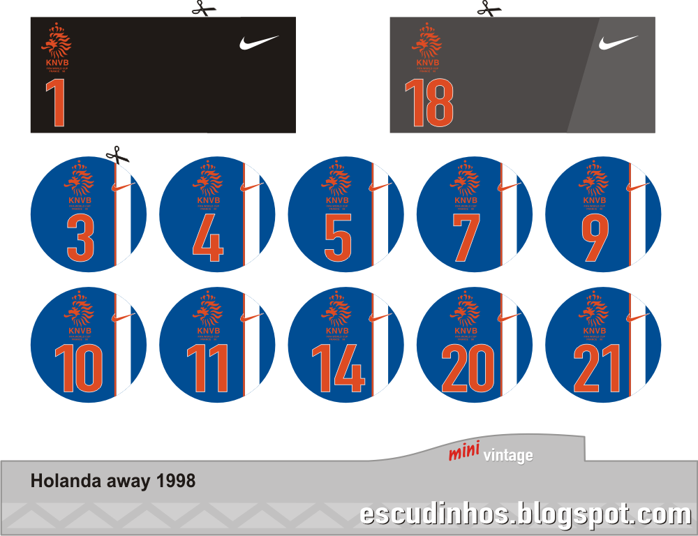 Escudinhos: Kits: Chile, Dinamarca, Holanda e Paraguai 1998