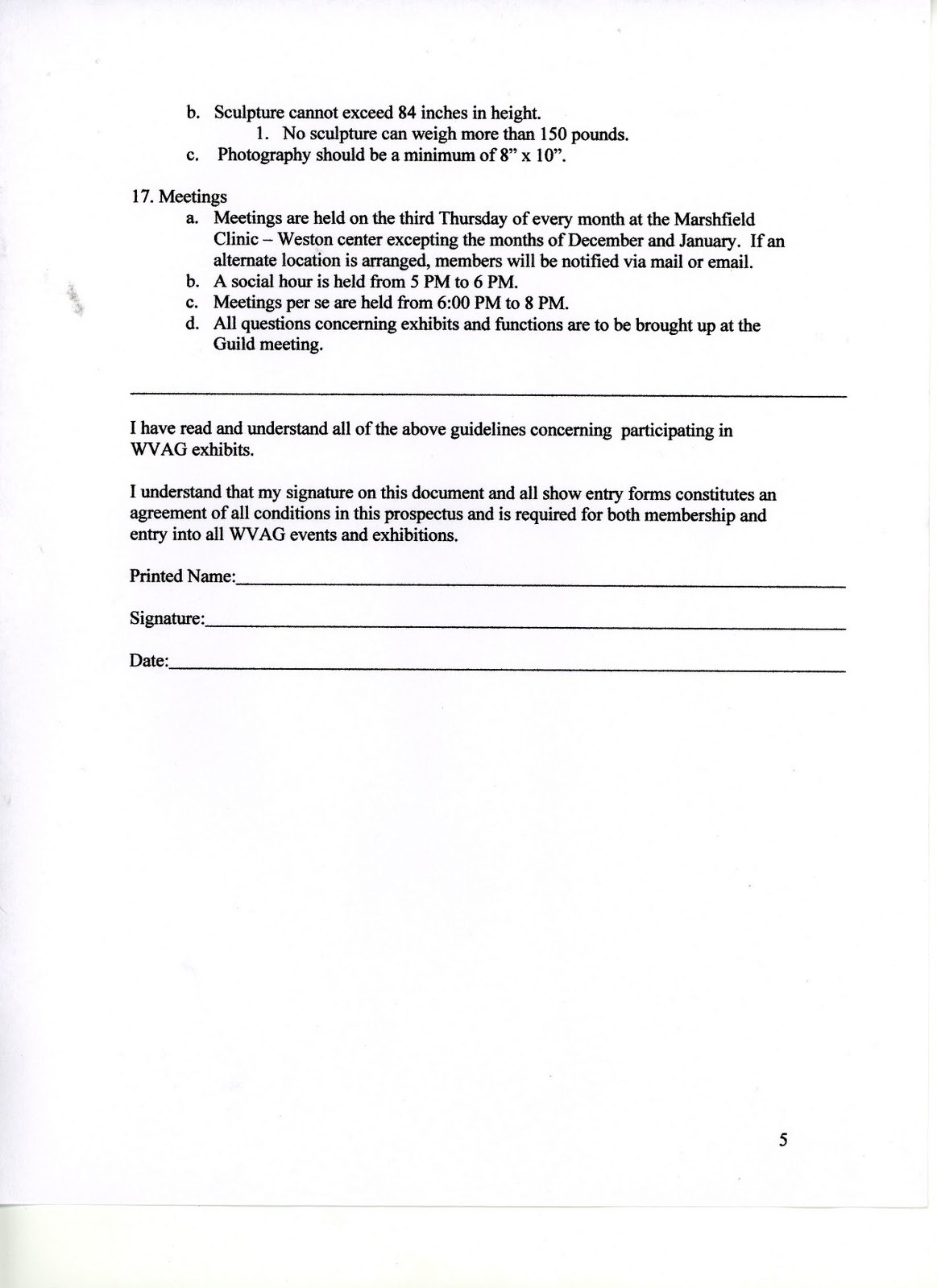 Wisconsin Visual Artists' Guild: Rules for Exhibition