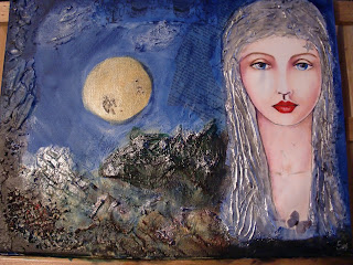 Socrates lace books, beaded jewelry, and art: Two Suzi Blu paintings