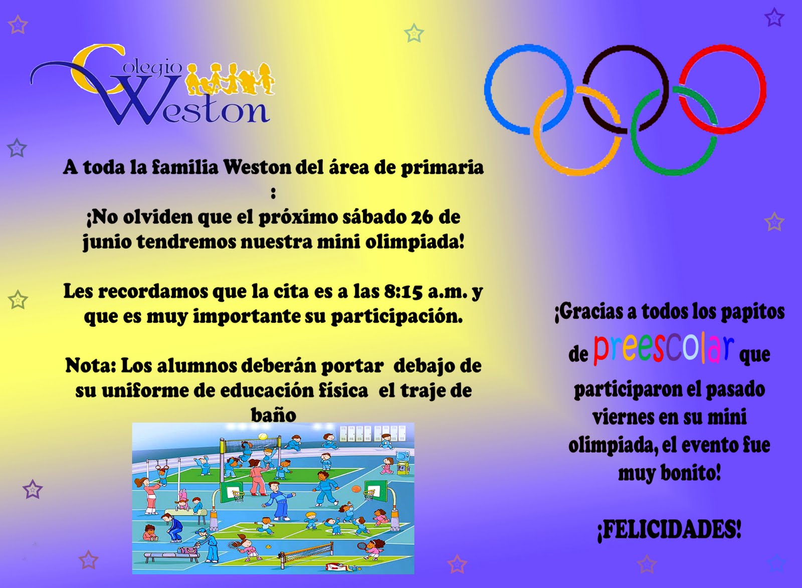 Los invitamos a nuestras mini olimpiadas.