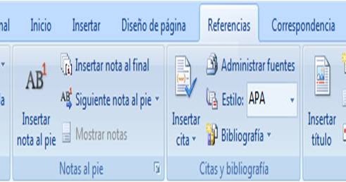 Menu Referencias de Word 2007