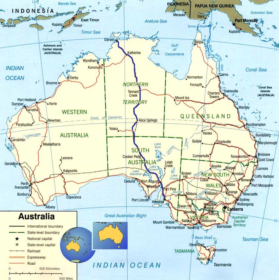 les wallabies de l'ainan: Carte de la Stuart Highway