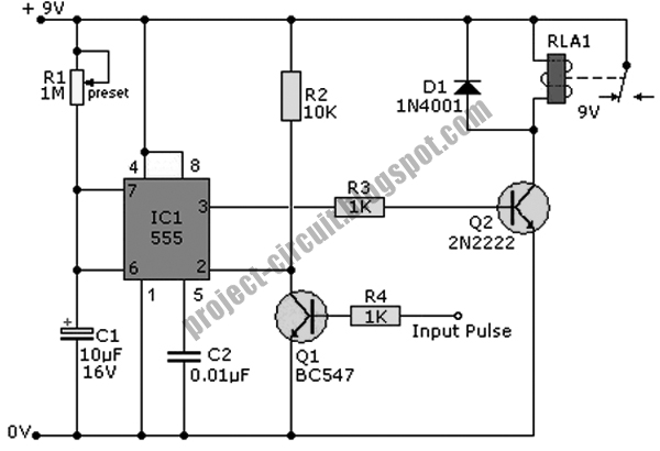 Free Project Circuit Diagram: Simple Pulse Timer Using 555 IC