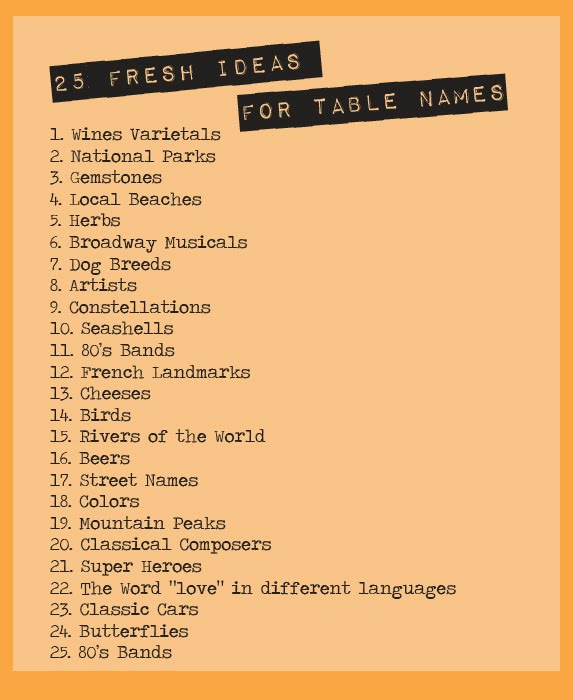 hall events: 25 Fresh Ideas for Table Names
