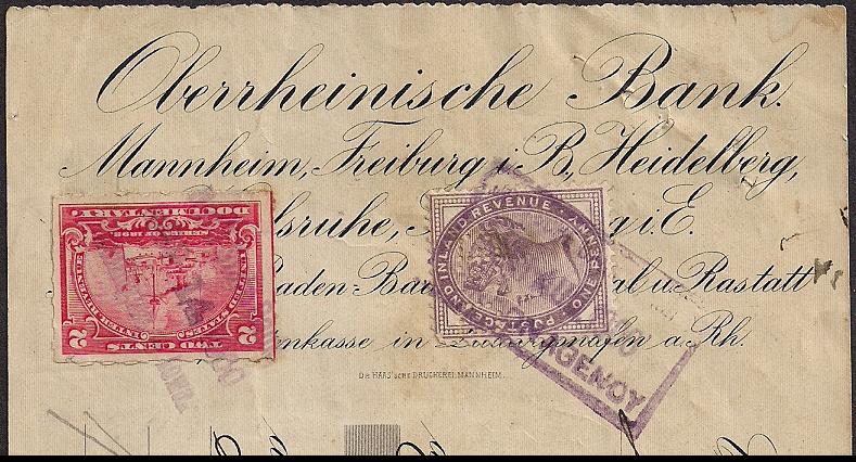 1898 Revenues: Foreign Bill of Exchange - Germany to US via Great Britain