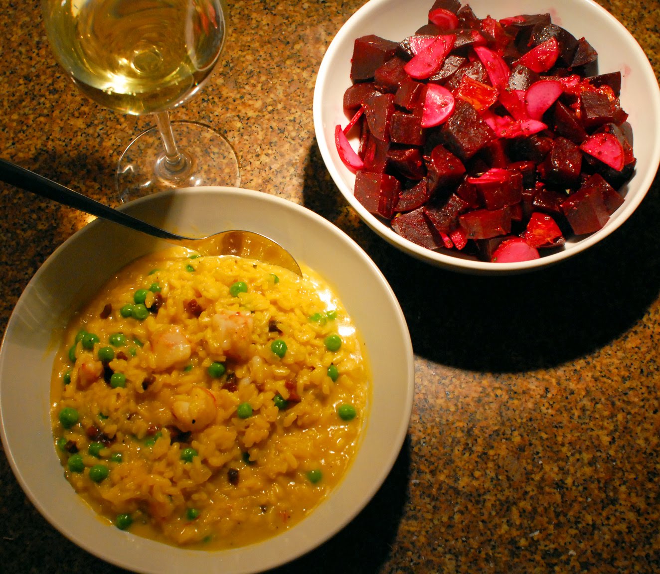 Abby & Sam's Kitchen: Paella meets risotto with beet salad